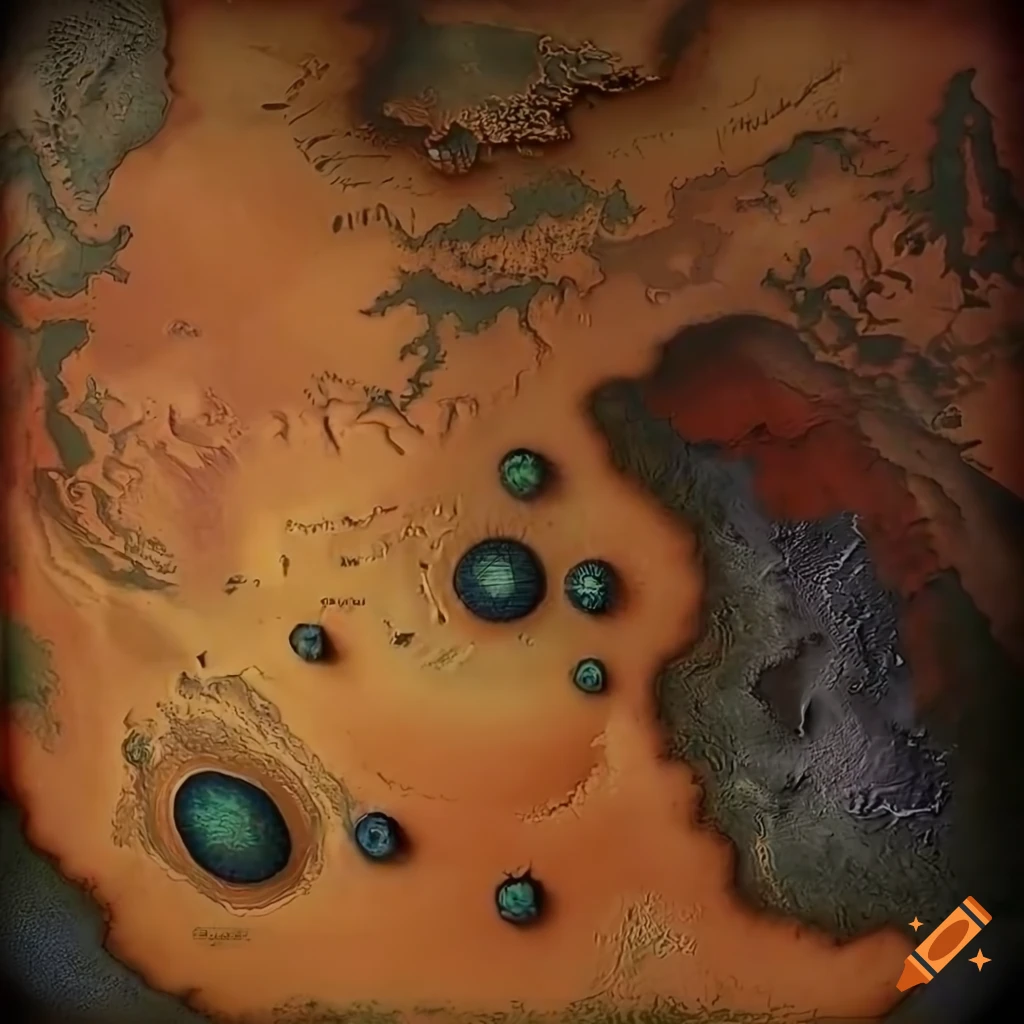 Detailed 3D map of a surreal tropical Mars swamp on Craiyon