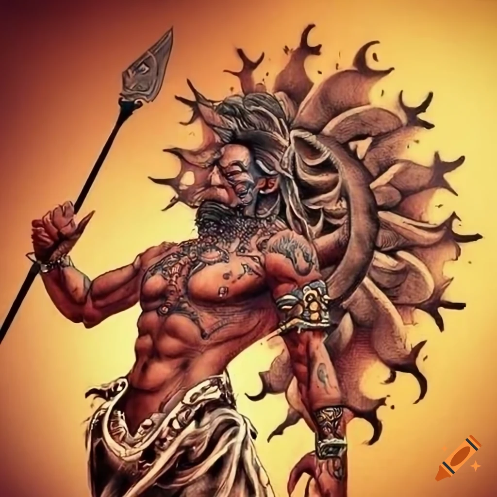 Illustration of Apolaki, a powerful sun god with a spear on Craiyon