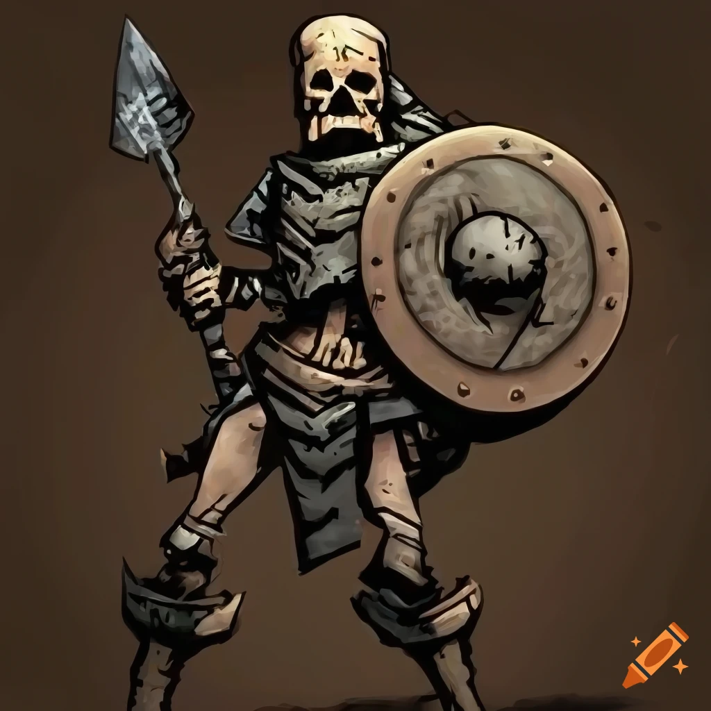 Detailed artwork of a Babylonian skeleton warrior with a spear and ...