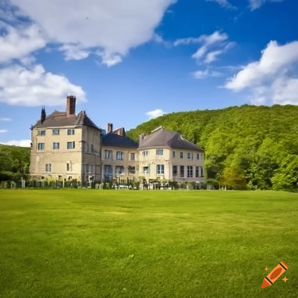 Vintage hotel in a hilly landscape