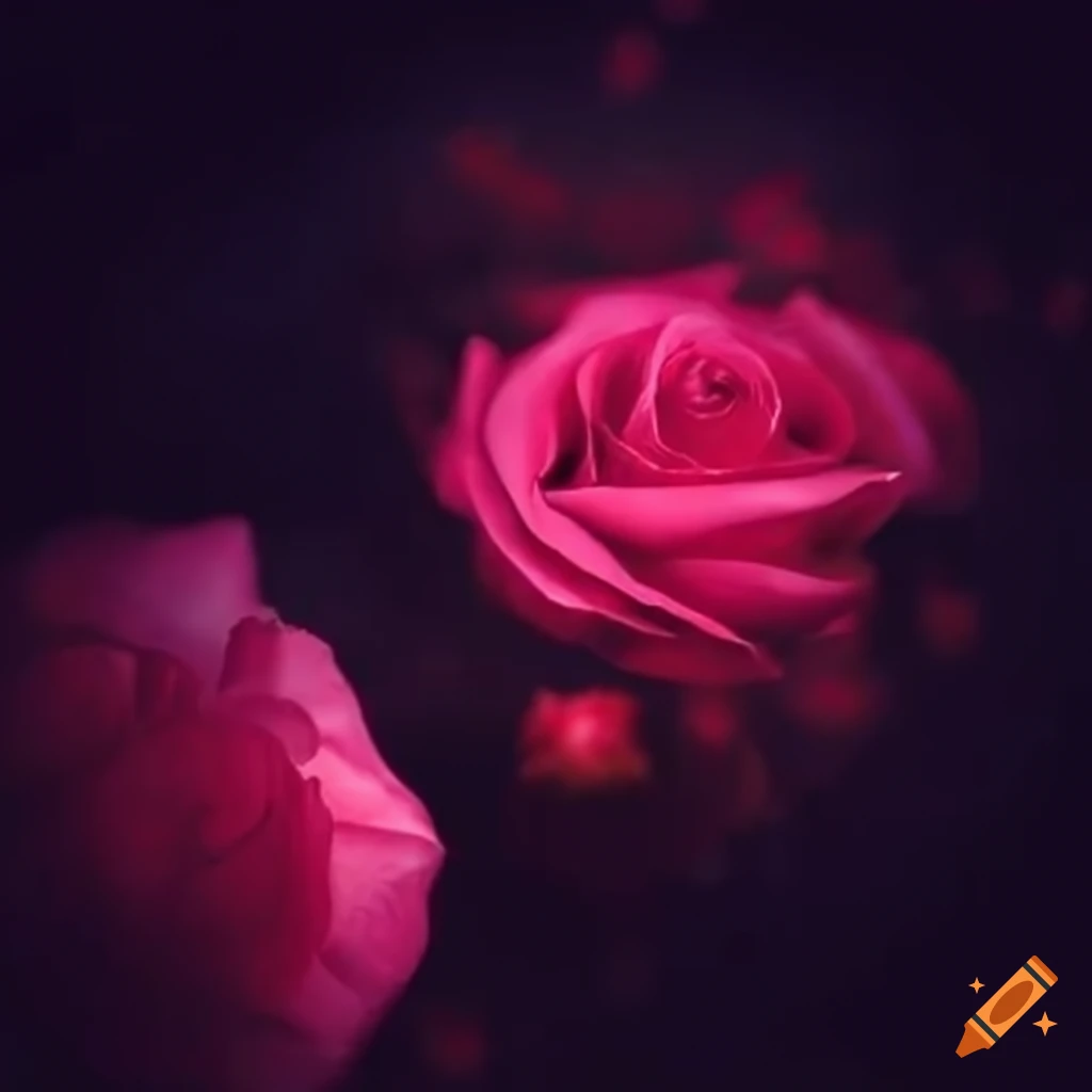 Glowing roses in an enchanted garden