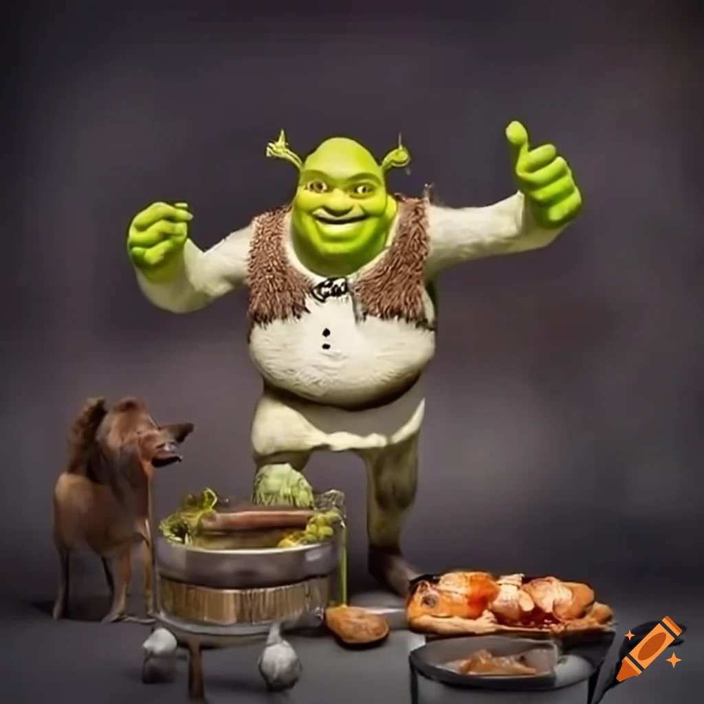 Shrek cooking with donkey on Craiyon