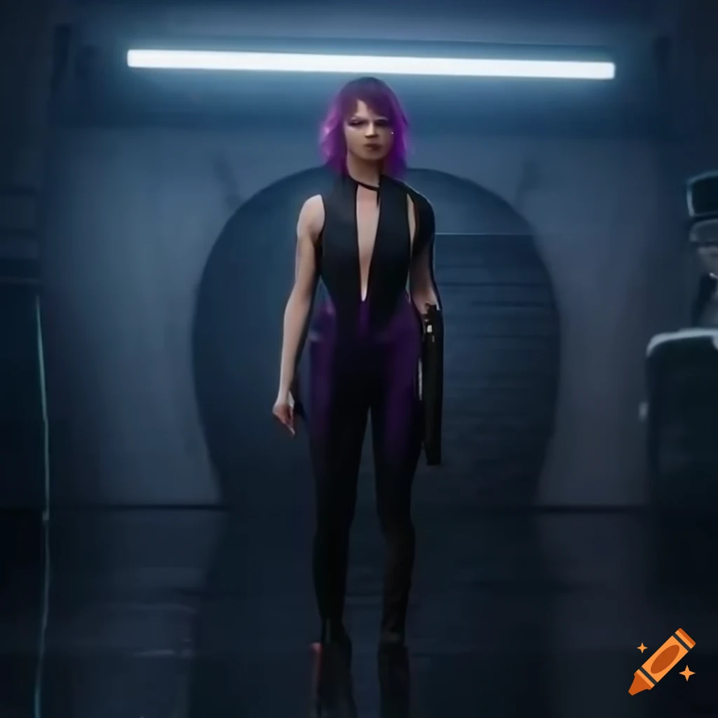 Unreal engine 5 rendering of a sci-fi girl in purple jumpsuit on Craiyon