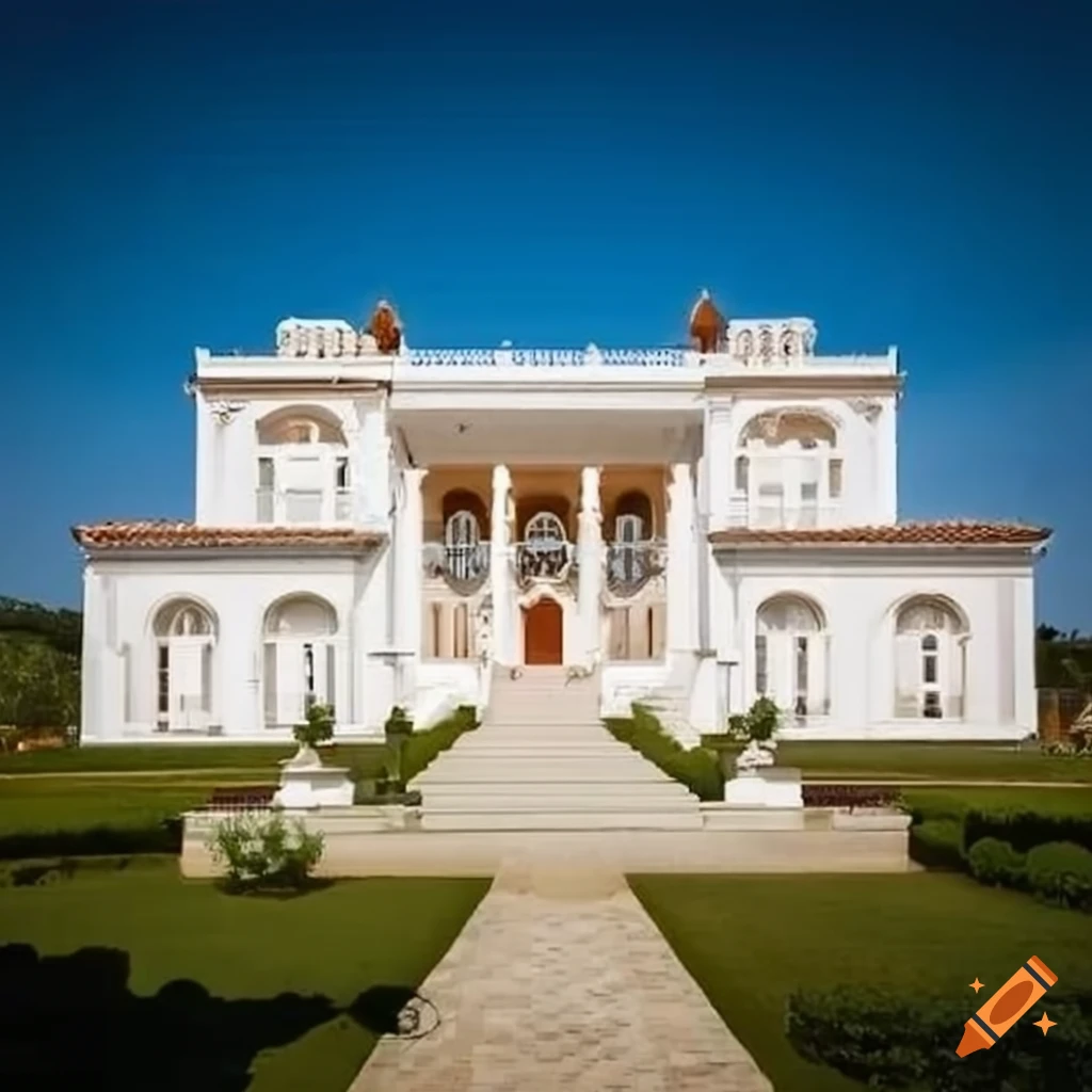 Full frontal view of Mahal White House in Mediterranean architectural ...