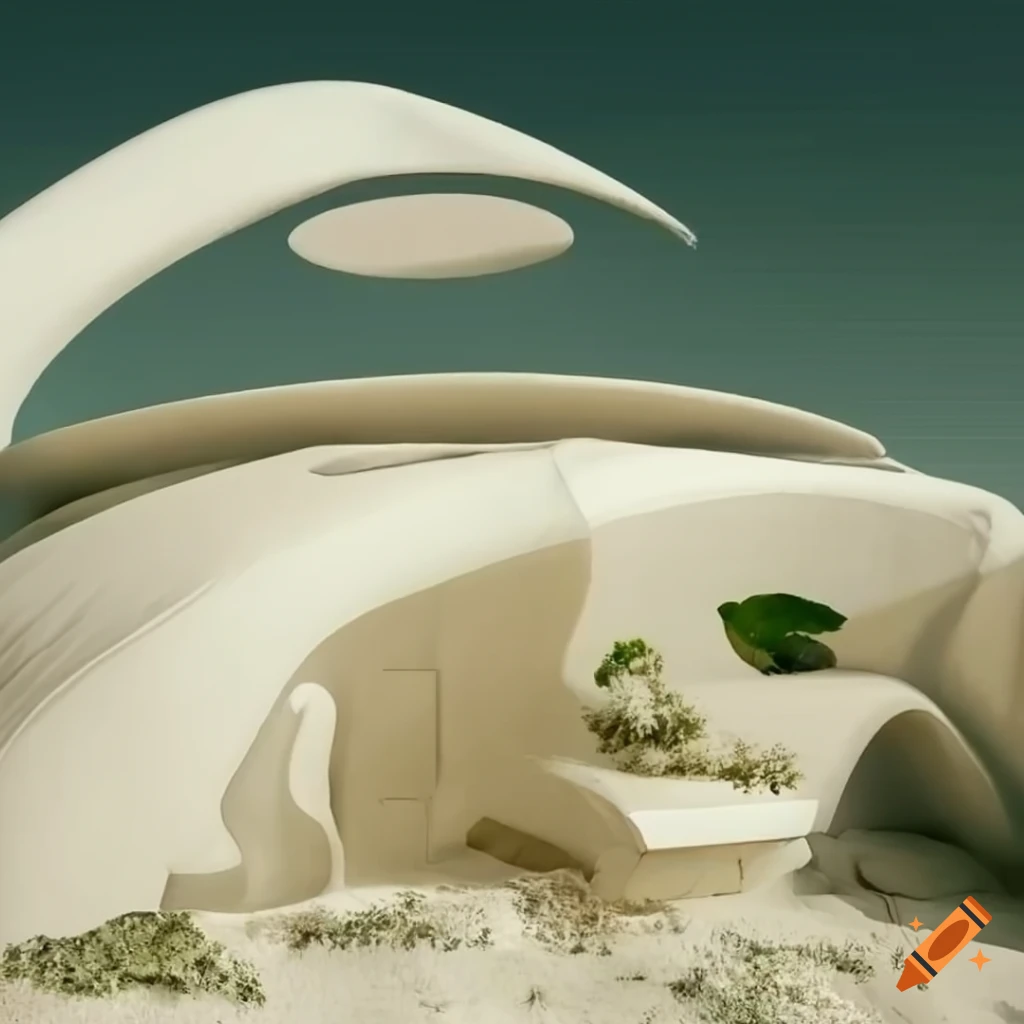 Minimalistic surreal future house with pastel colors