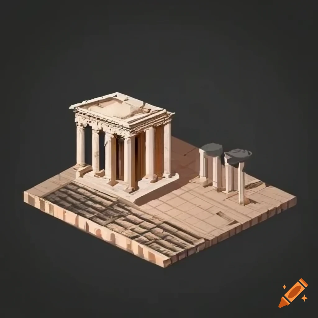 Isometric view of a roman temple from volubilis