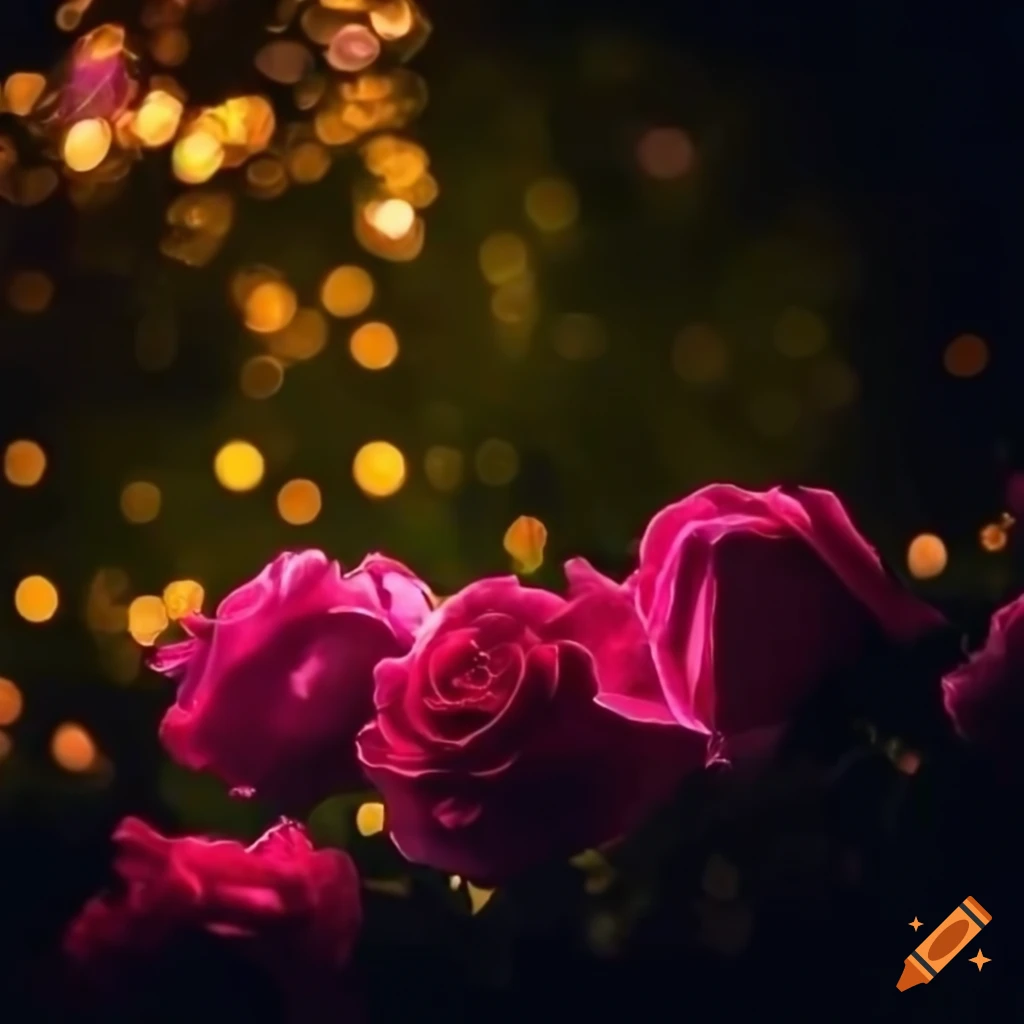 Night view of a beautiful rose garden on Craiyon