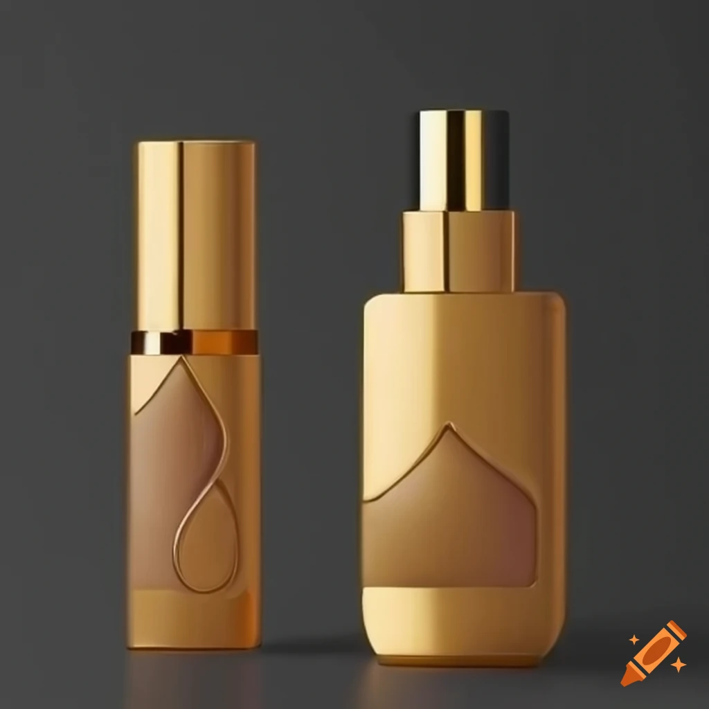 Minimalist gold cosmetics bottles on Craiyon