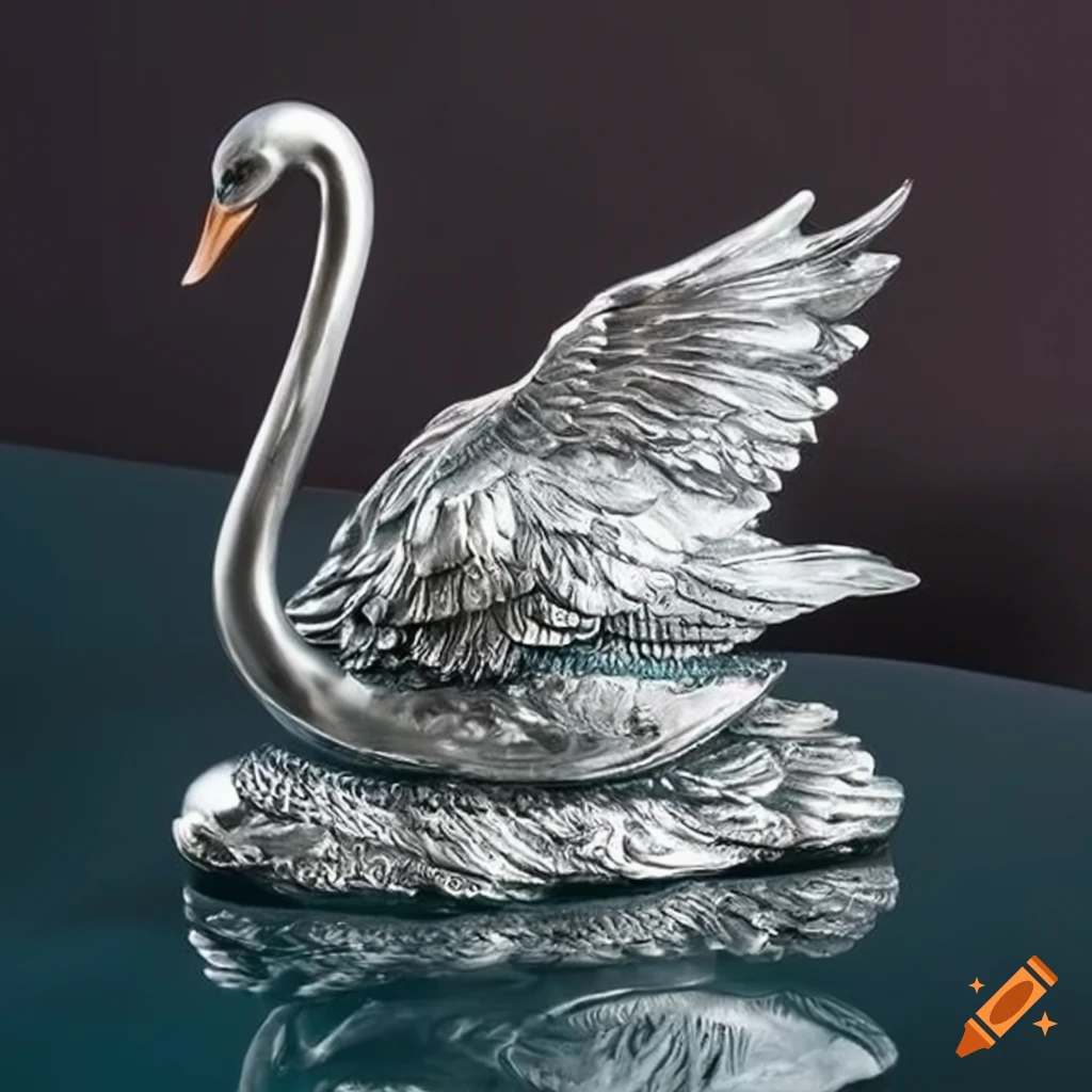 Silver swan statue in a serene pond on Craiyon