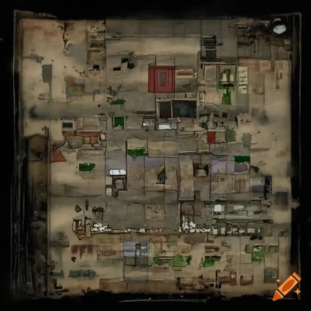 Detailed map of survivors' journey in a post-apocalyptic city on Craiyon