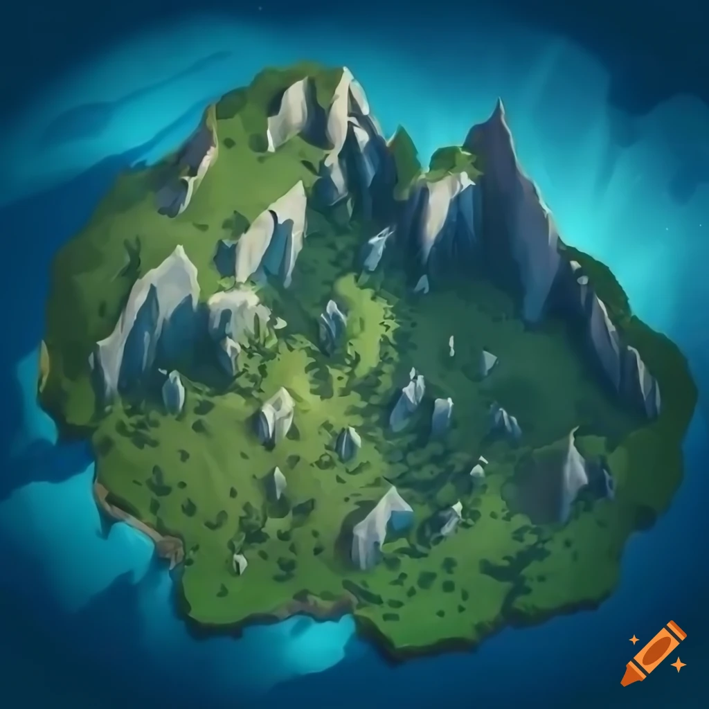 Aerial view of a fantasy map with mountains and forest trails on Craiyon