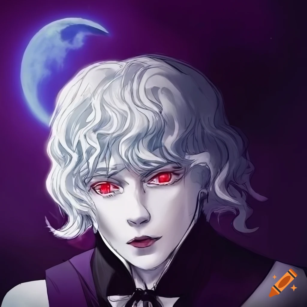 Fanart of griffith as a vampire under moonlight