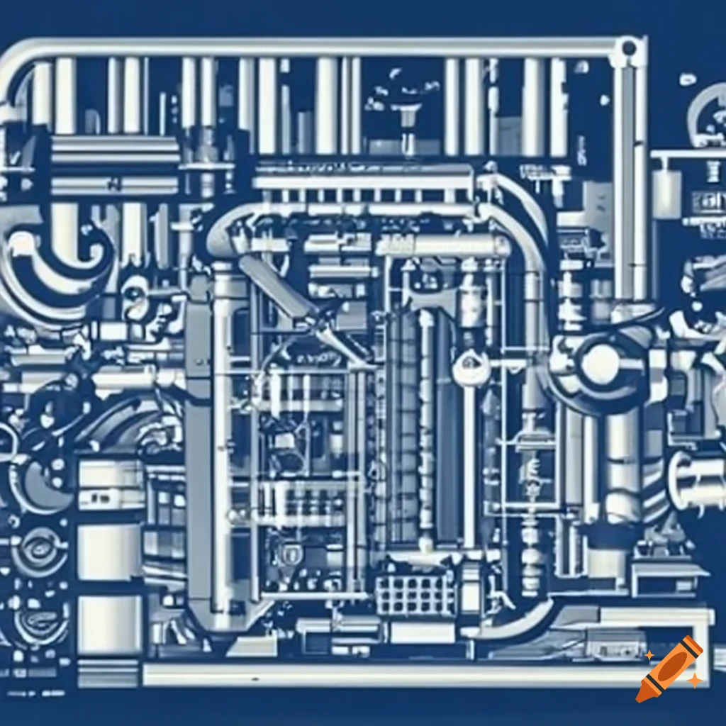 Detailed blueprint of an engine on Craiyon