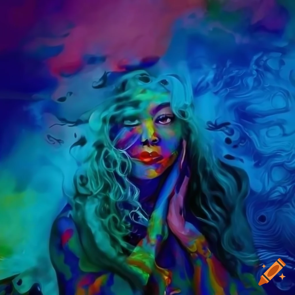 Colorful artwork of a woman in vibrant colors on Craiyon