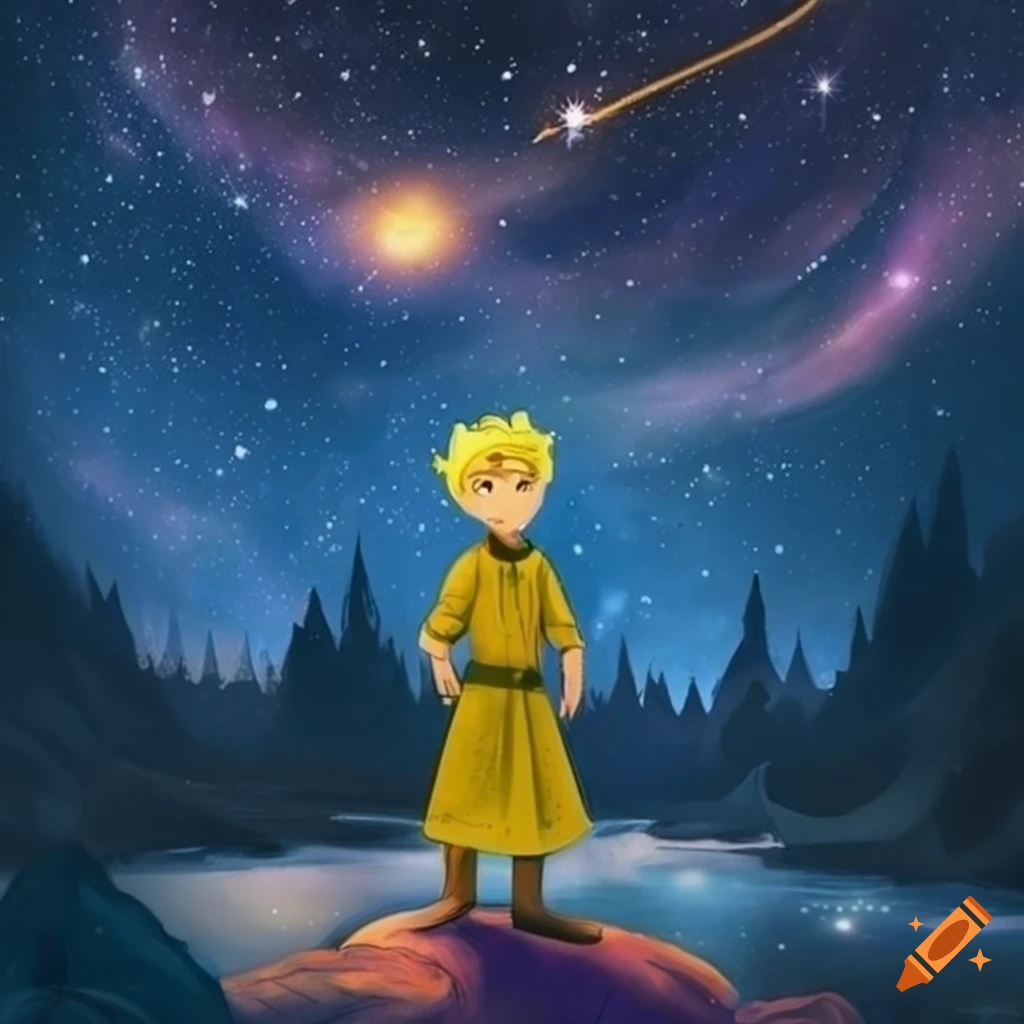 A little prince is flying in the space on Craiyon