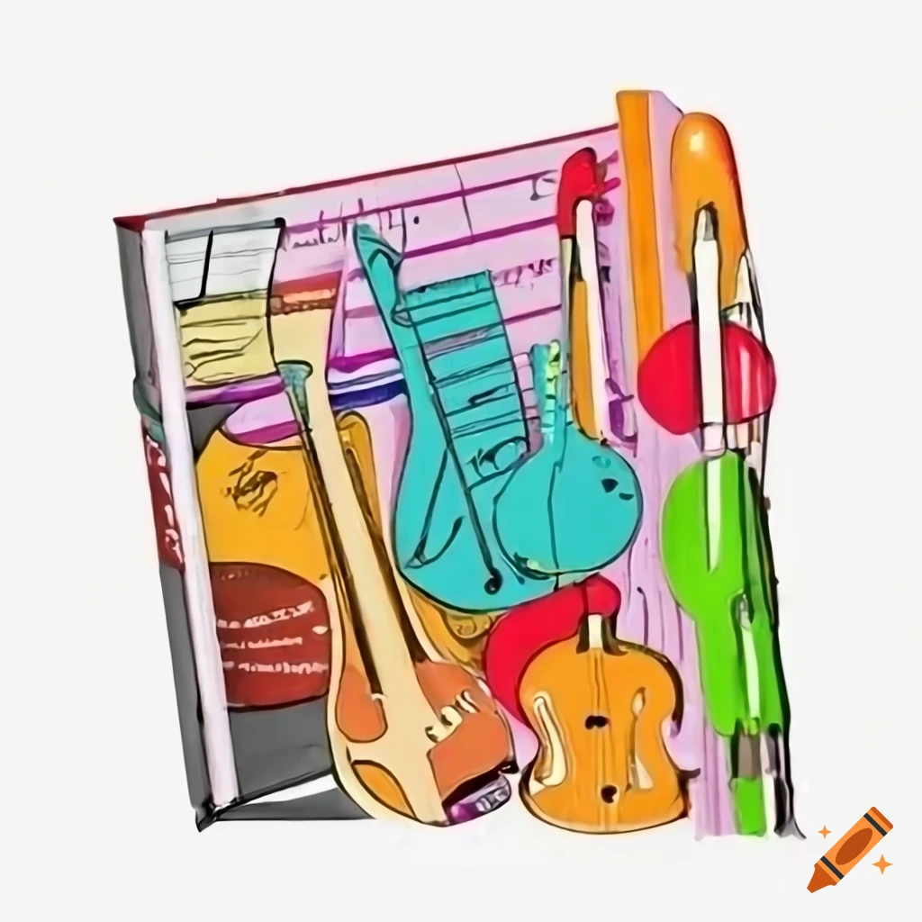 Colorful textbook cover with musical theme