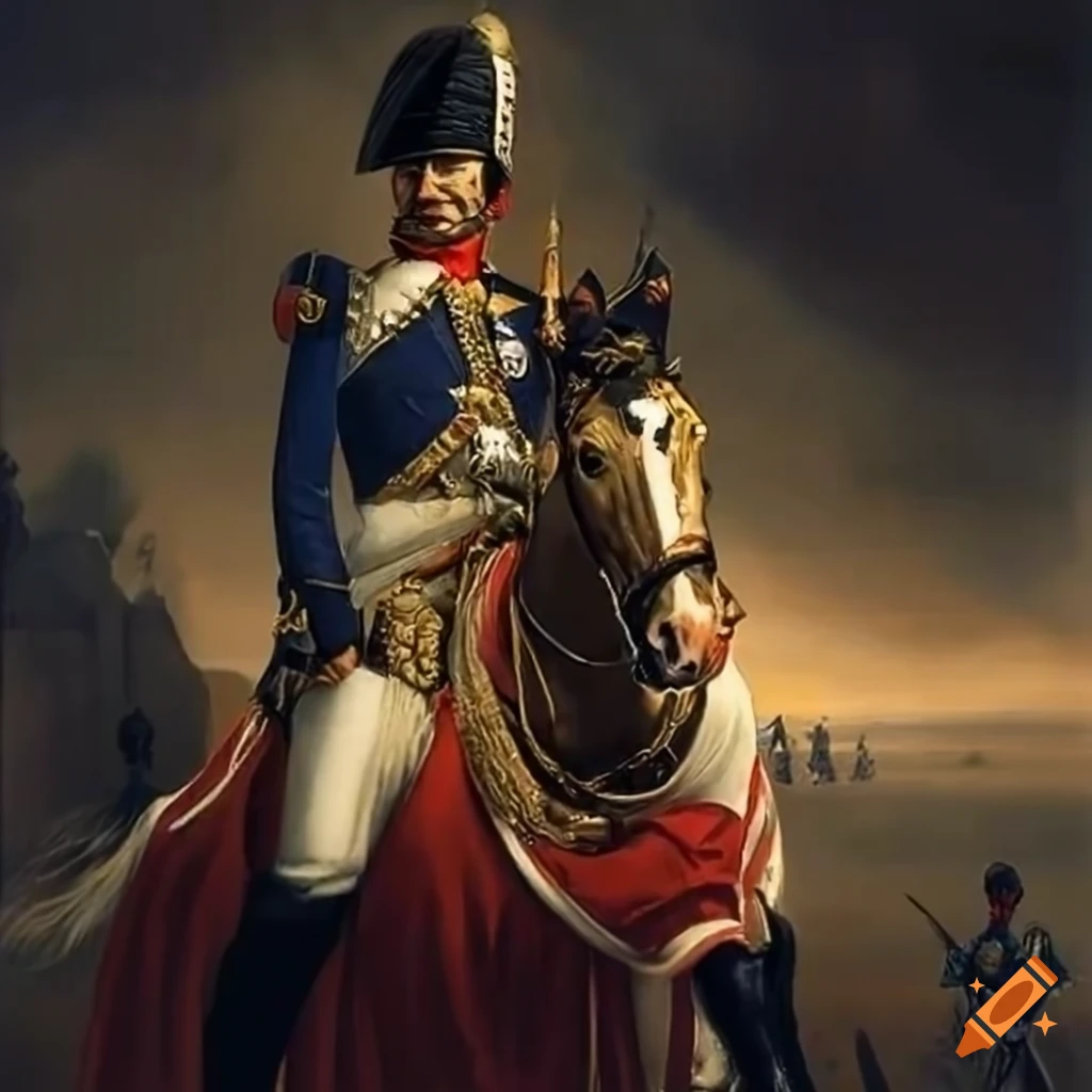 Image of napoléon with his horse and the french flag on Craiyon