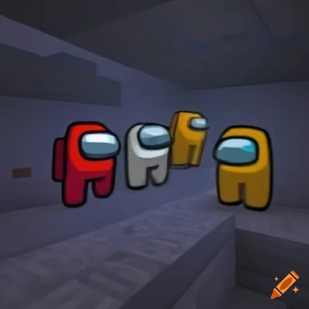 Minecraft cave filled with Among Us characters and skeletons on Craiyon