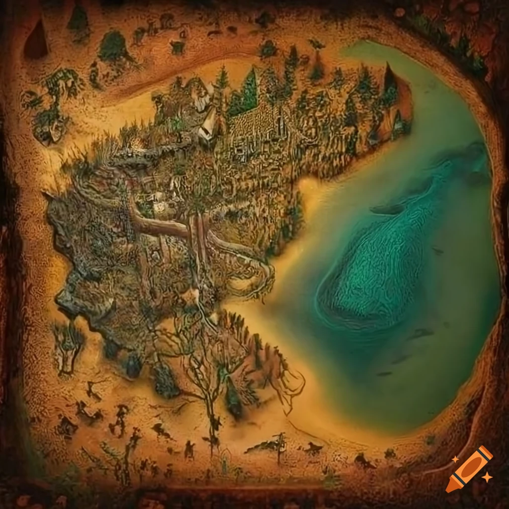 3d map of an autumn forested fantasy realm on Craiyon