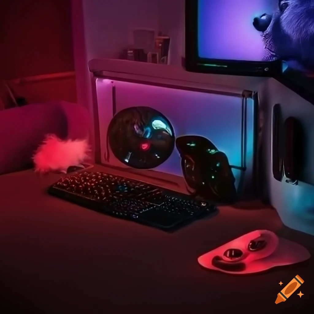 Kitten in a gaming setup