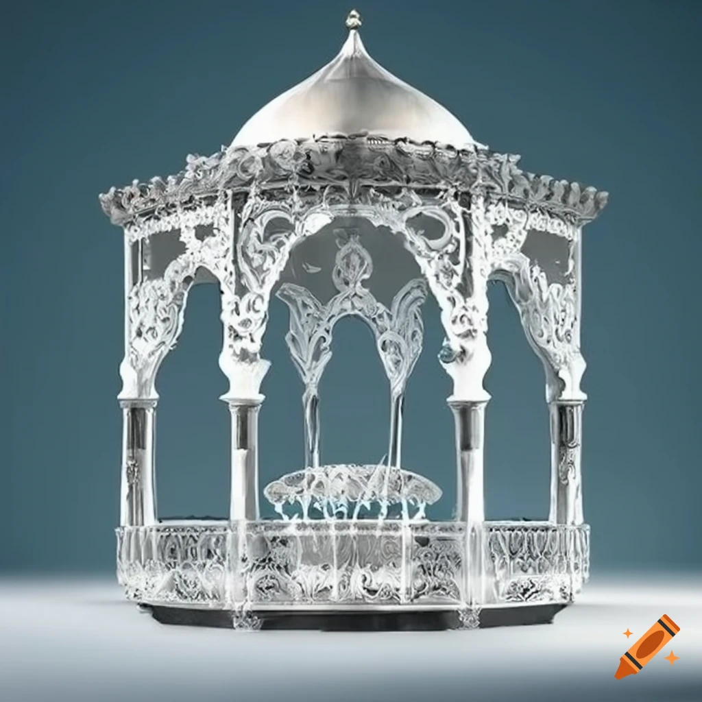Ornamental islamic gazebo with silver fountain