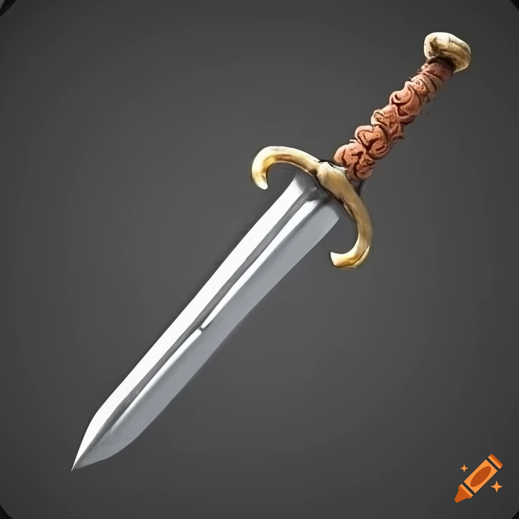 White symbol of a Roman gladius on a black background on Craiyon