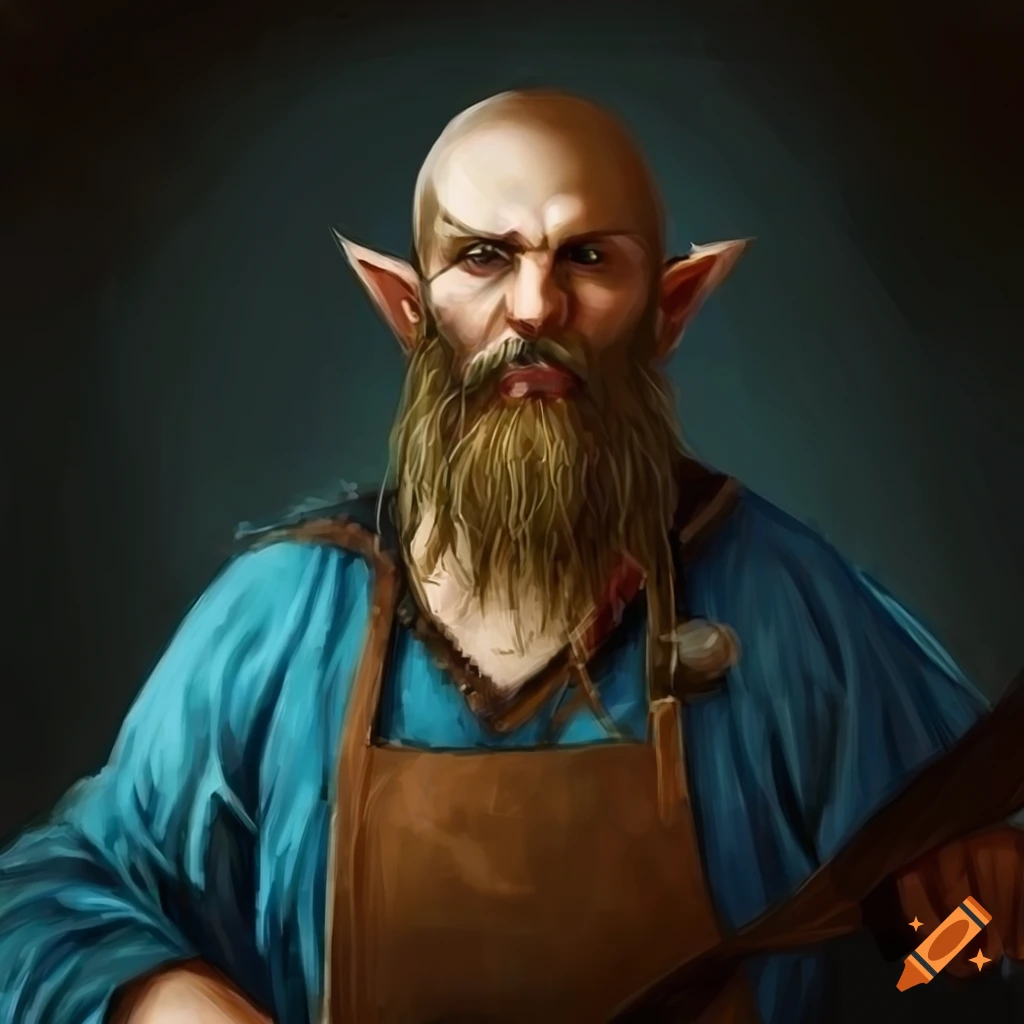 Portrait of a stern looking elf blacksmith on Craiyon