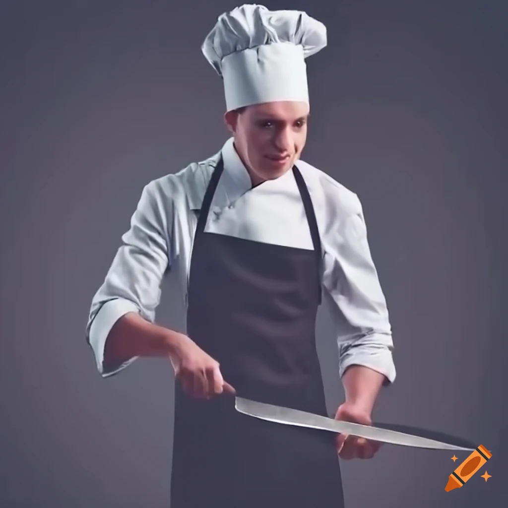 Chef demonstrating kitchen safety with a knife