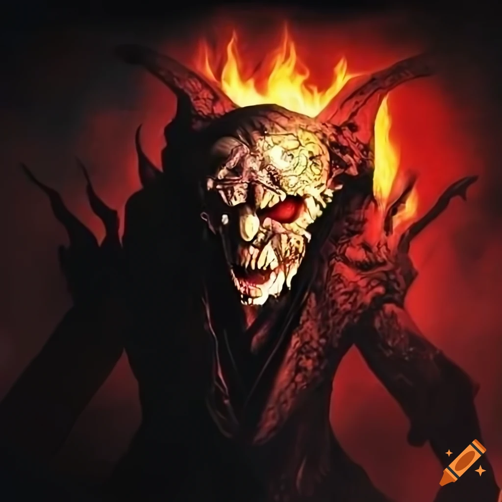 Detailed metal album cover with demonic figure and fire on Craiyon