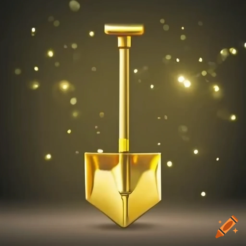 A very sparkling golden shovel on a bright background on Craiyon