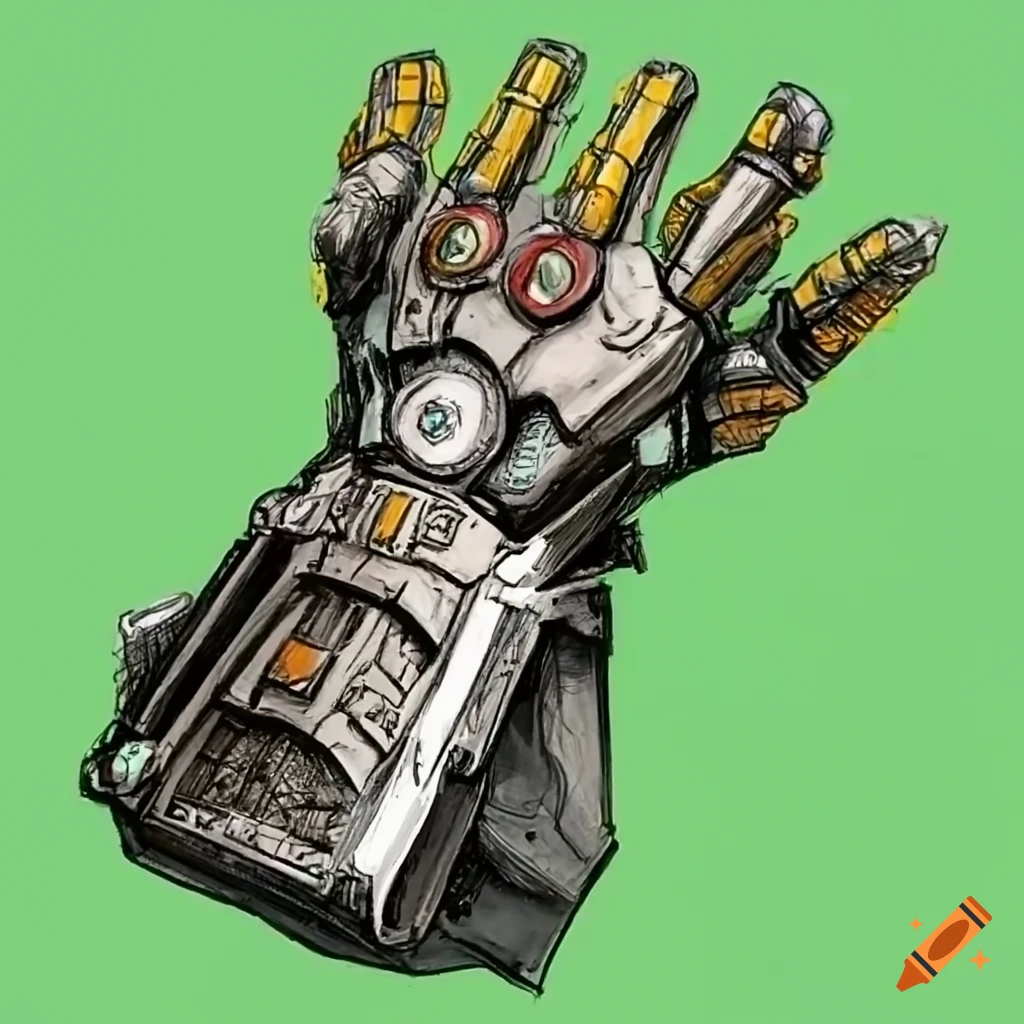 Sketch of a high-tech metal gauntlet hand