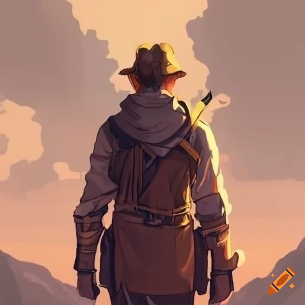 Adventurer facing forward, back view