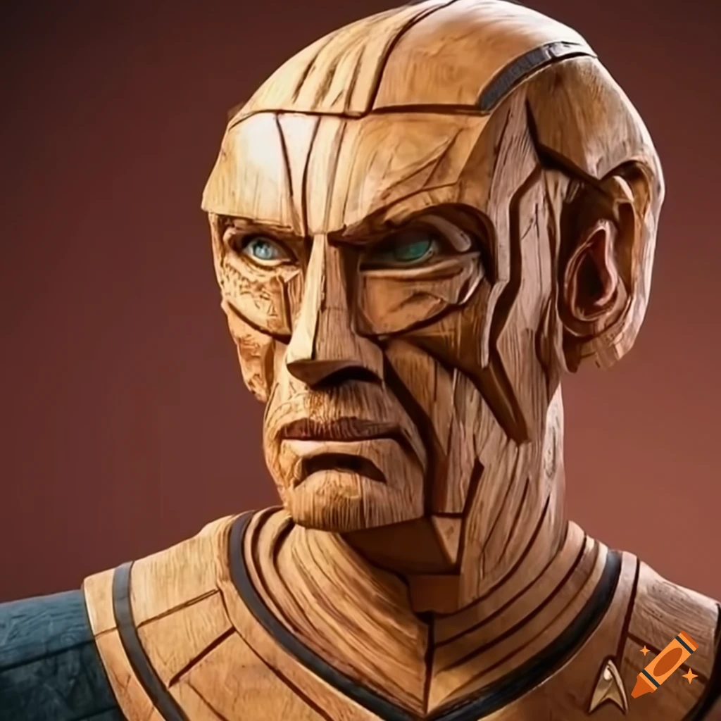 Wooden sculpture of Commander Data from Star Trek on Craiyon