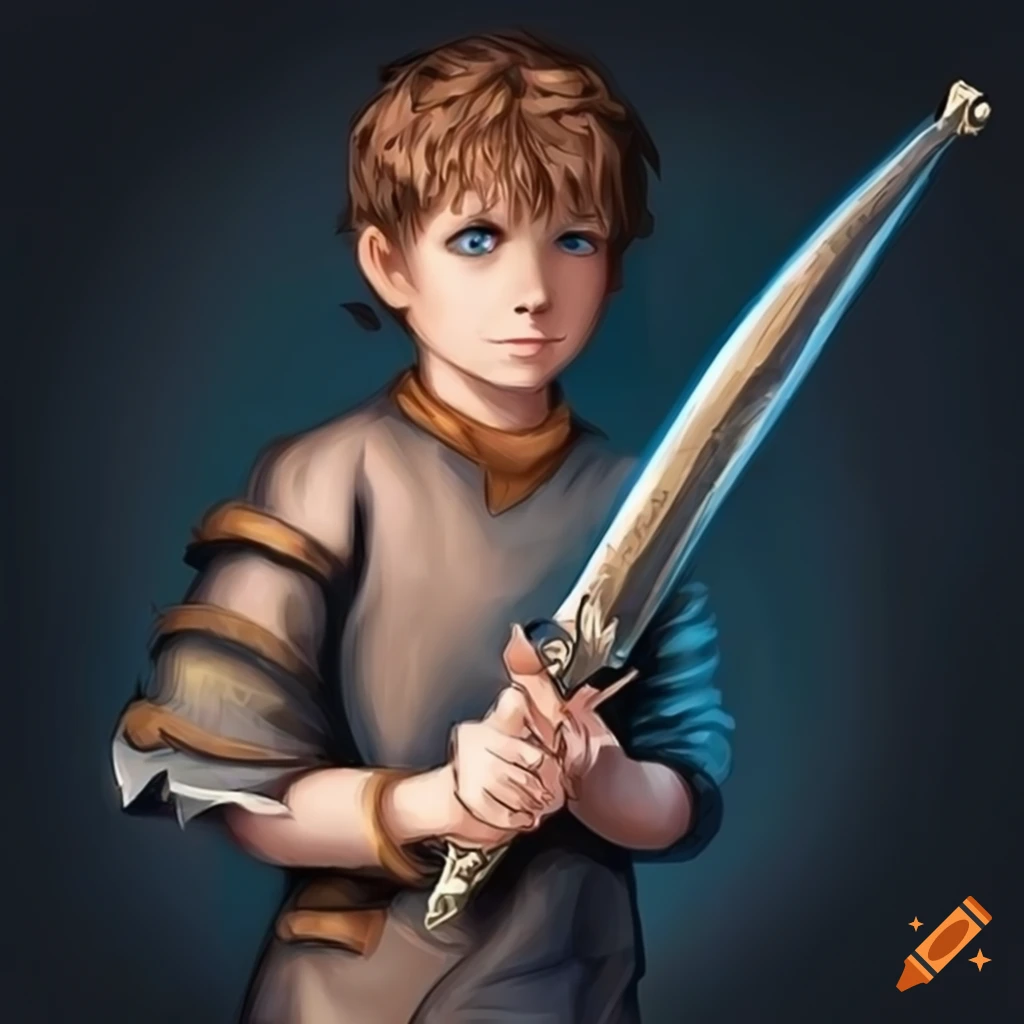 Portrait of a boy holding a fantasy sword