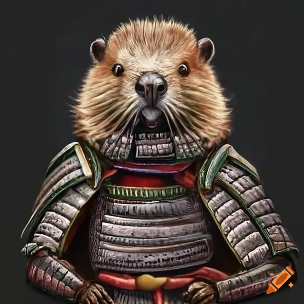 Illustration of a beaver in samurai armor on Craiyon