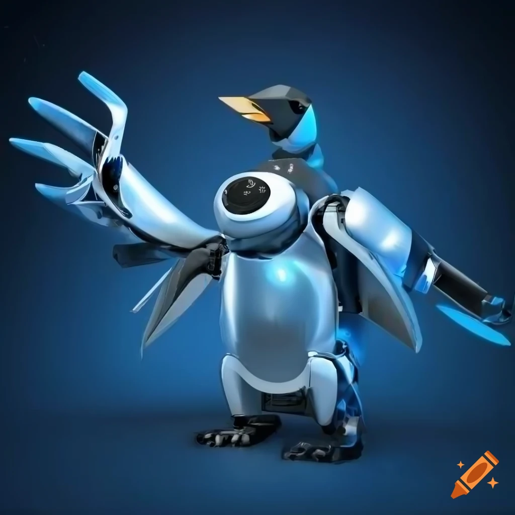 Mechanical robot bird in a nest with dark blue shades on a computer ...