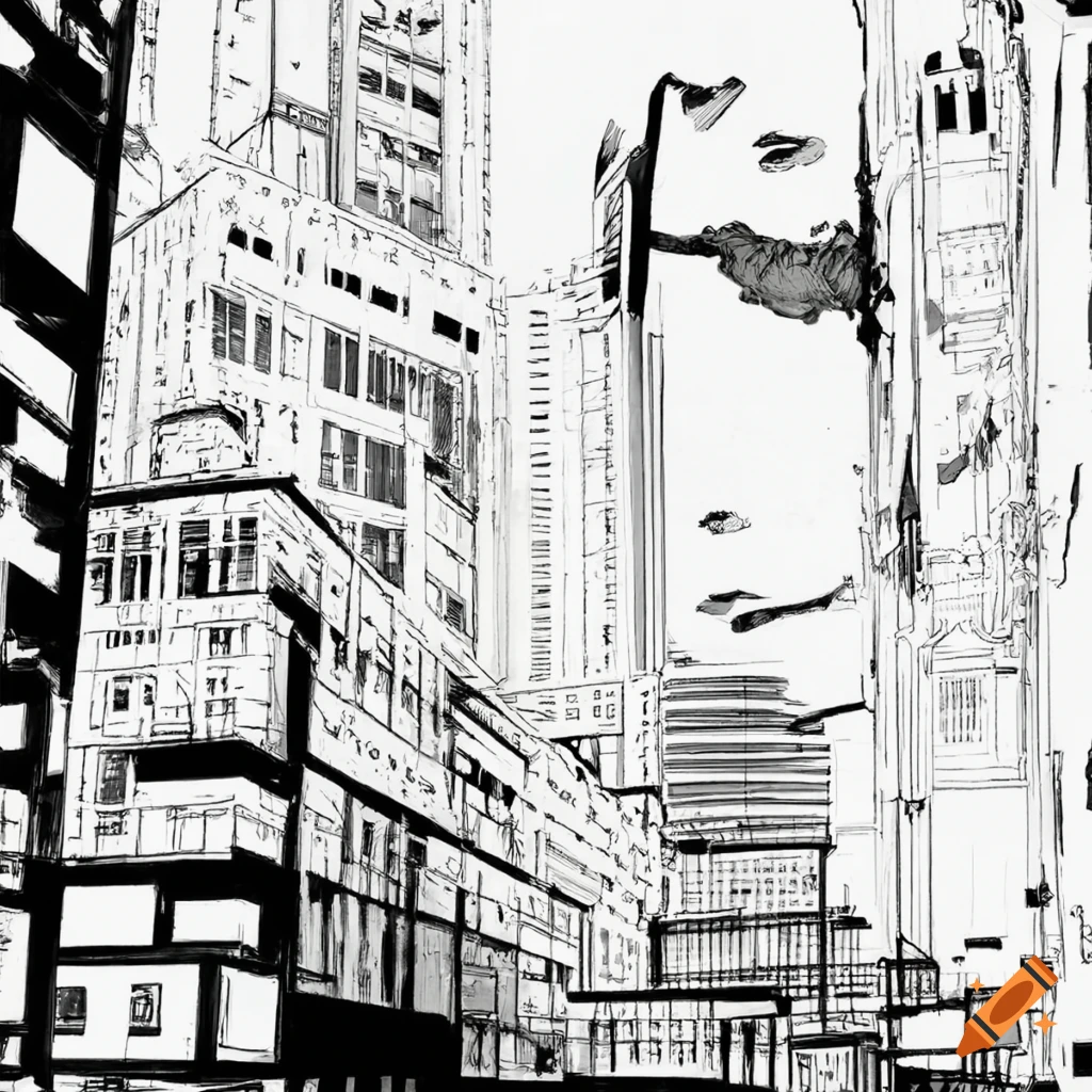 Manga panel showcasing architecture on Craiyon