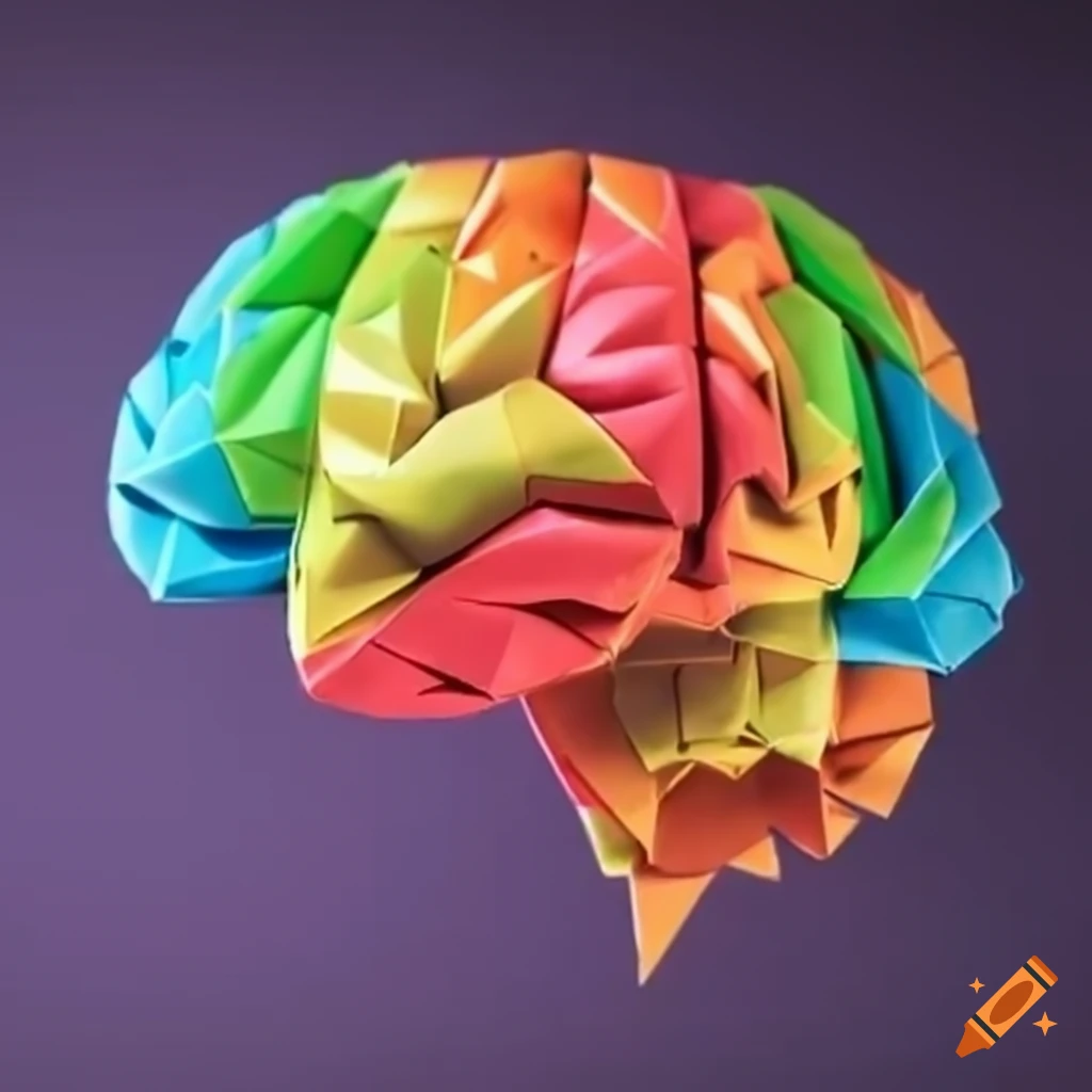 Colorful origami brain sculpture on Craiyon