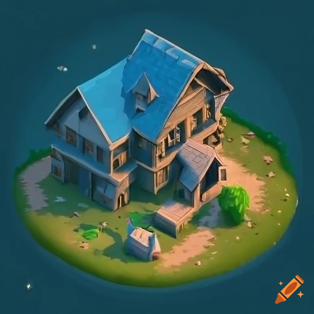 Isometric view of a turtle shell house on Craiyon