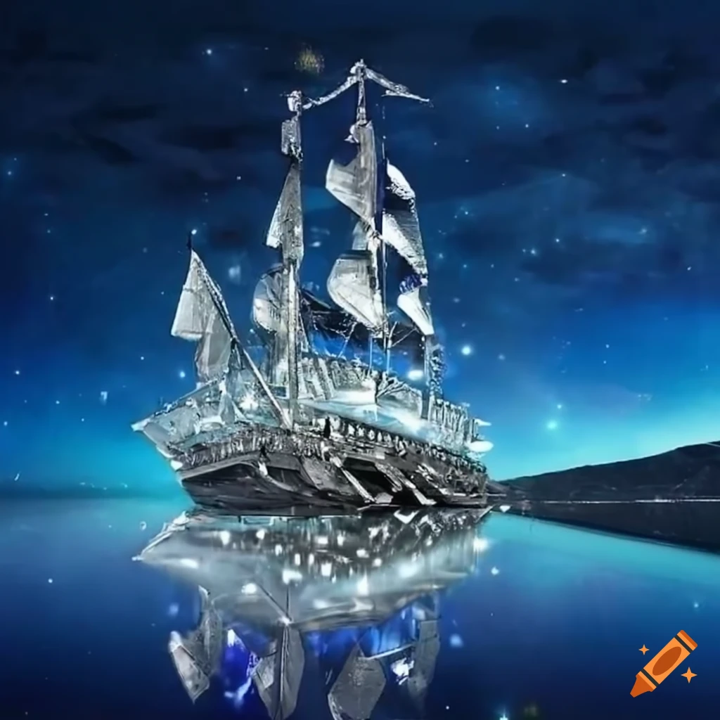 Surreal artwork of a ship made of crystals on Craiyon