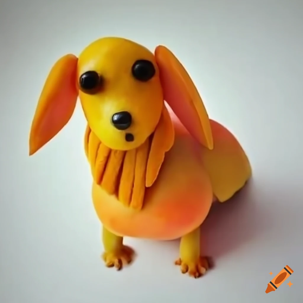 Cute dog sculpture made of mango on Craiyon