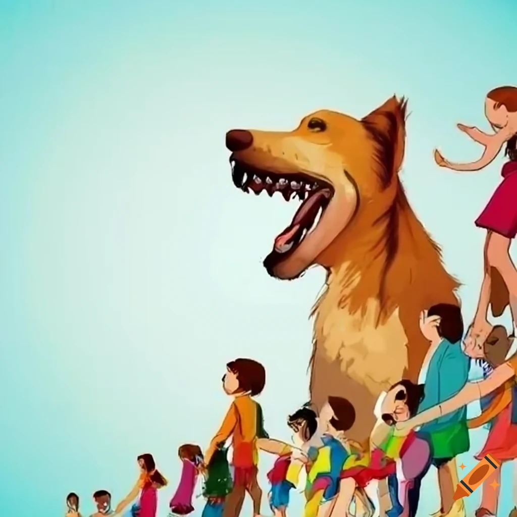 People and a dog in a crowd