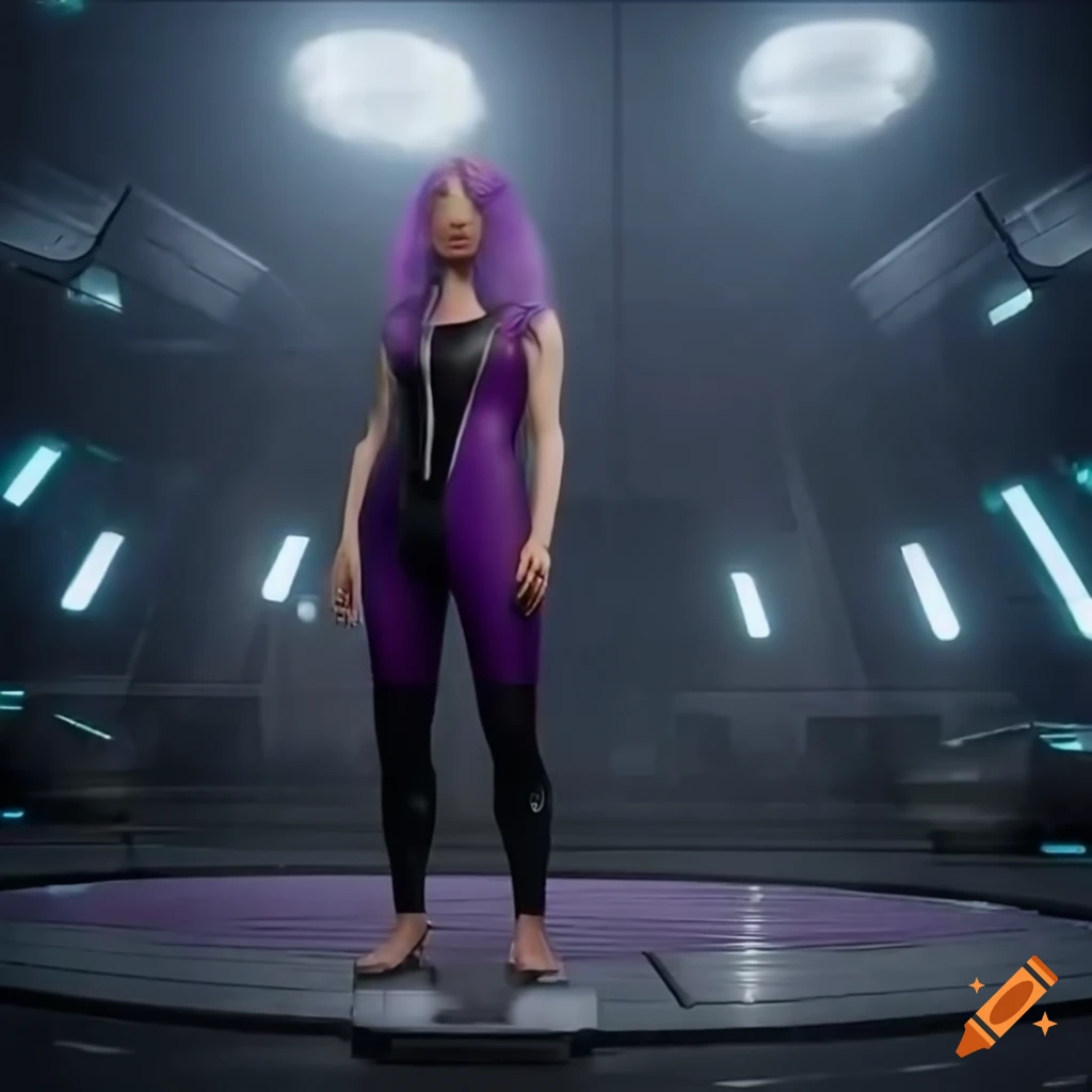 Unreal engine 5 rendering of a sci-fi girl in purple jumpsuit on Craiyon