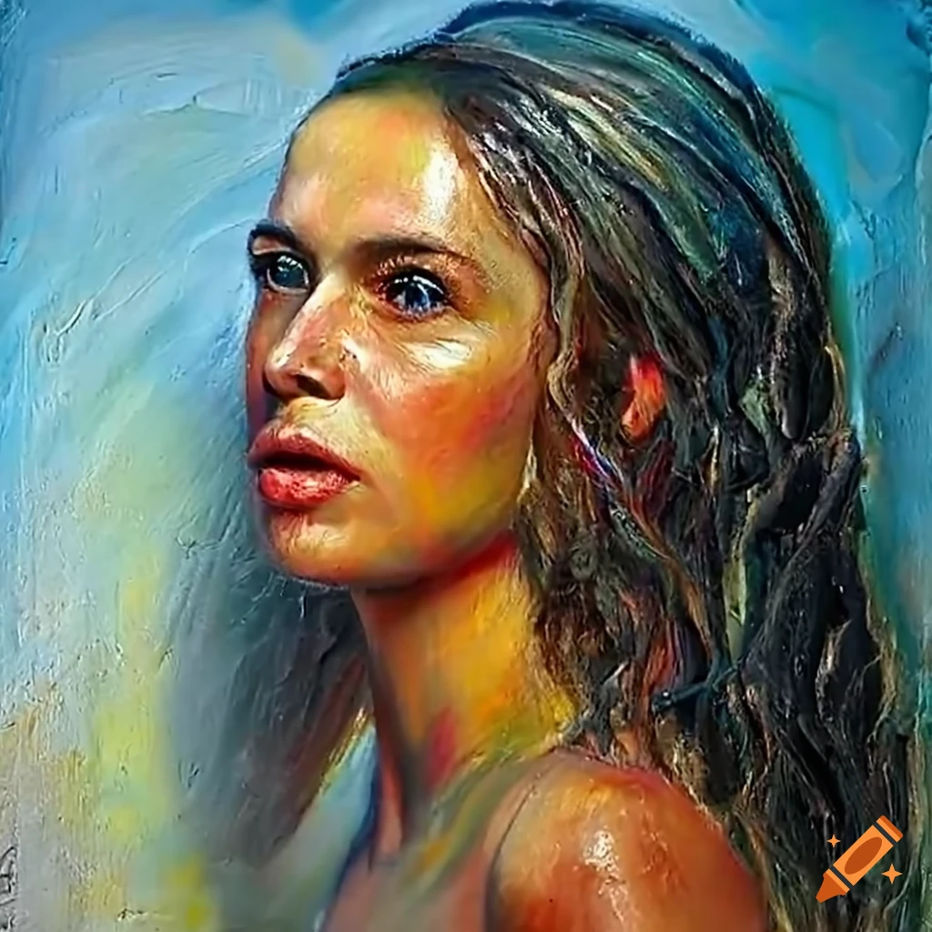 Abstract painting of a person with concentric circles on their face