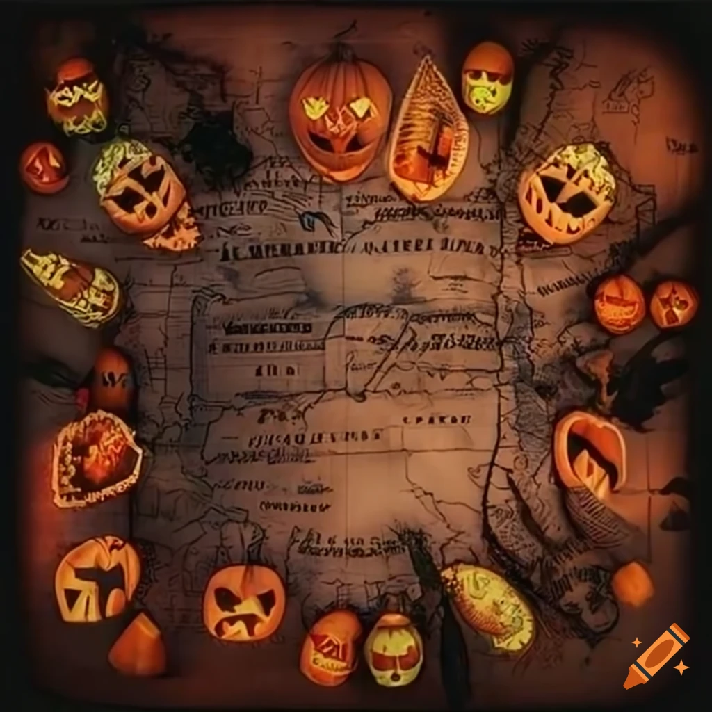 Illustrated map of the United States with spooky elements and Halloween ...
