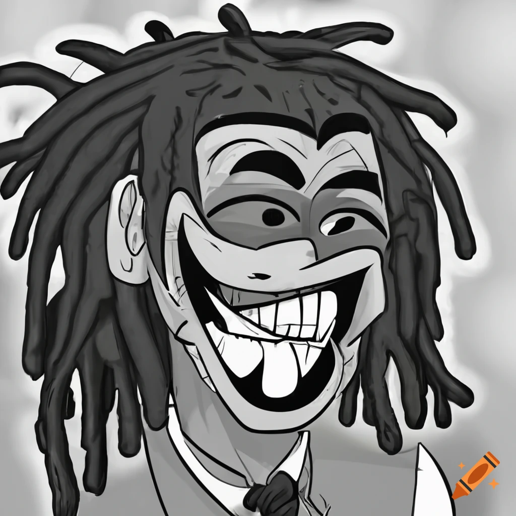 Cartoony illustration of a man with red dreadlocks on Craiyon