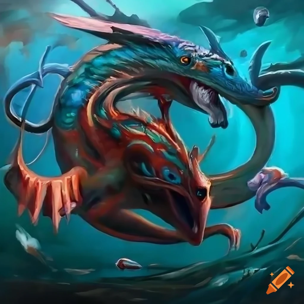 Oil painting of an elegant aquatic mythical creature