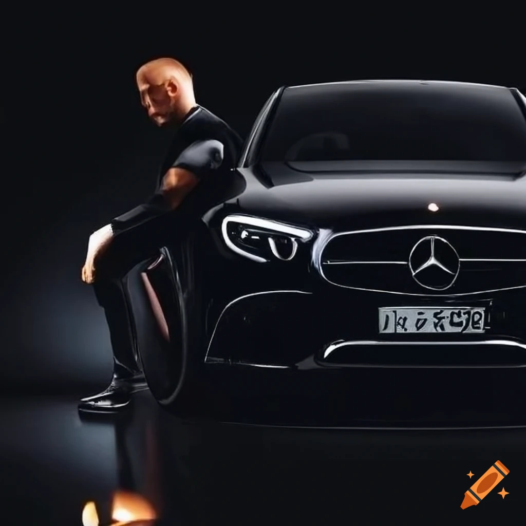 Mercedes Benz with black rims and man inside on Craiyon