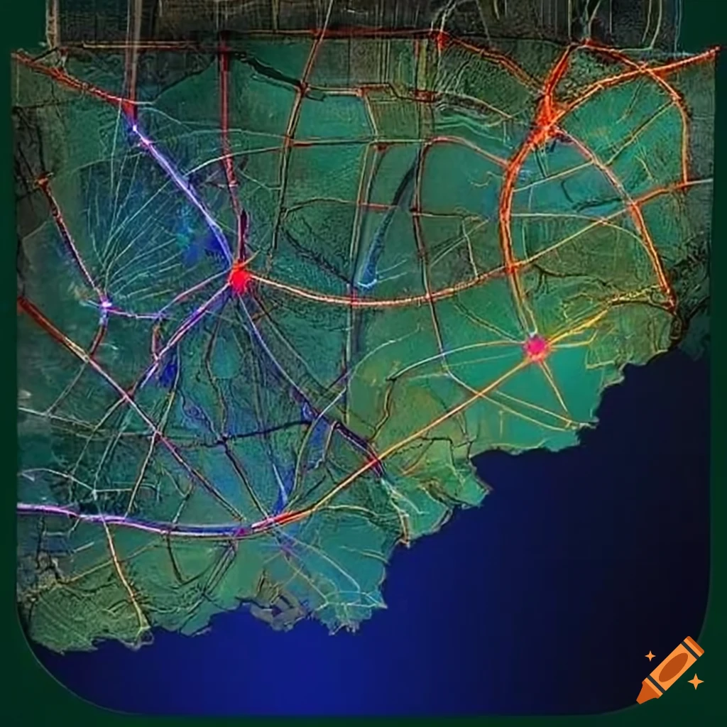 Illustration of a district map with interconnected lines representing ...
