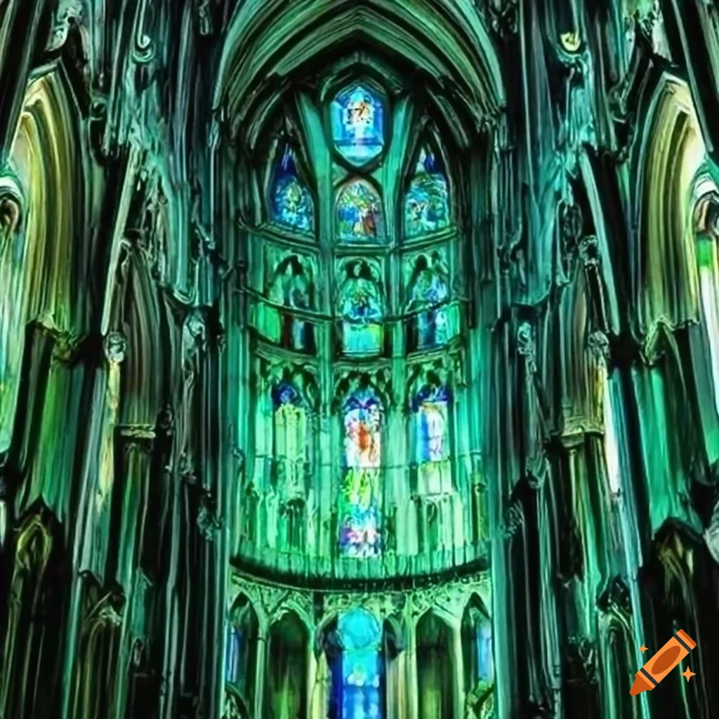 Green stained crystal of a cathedral